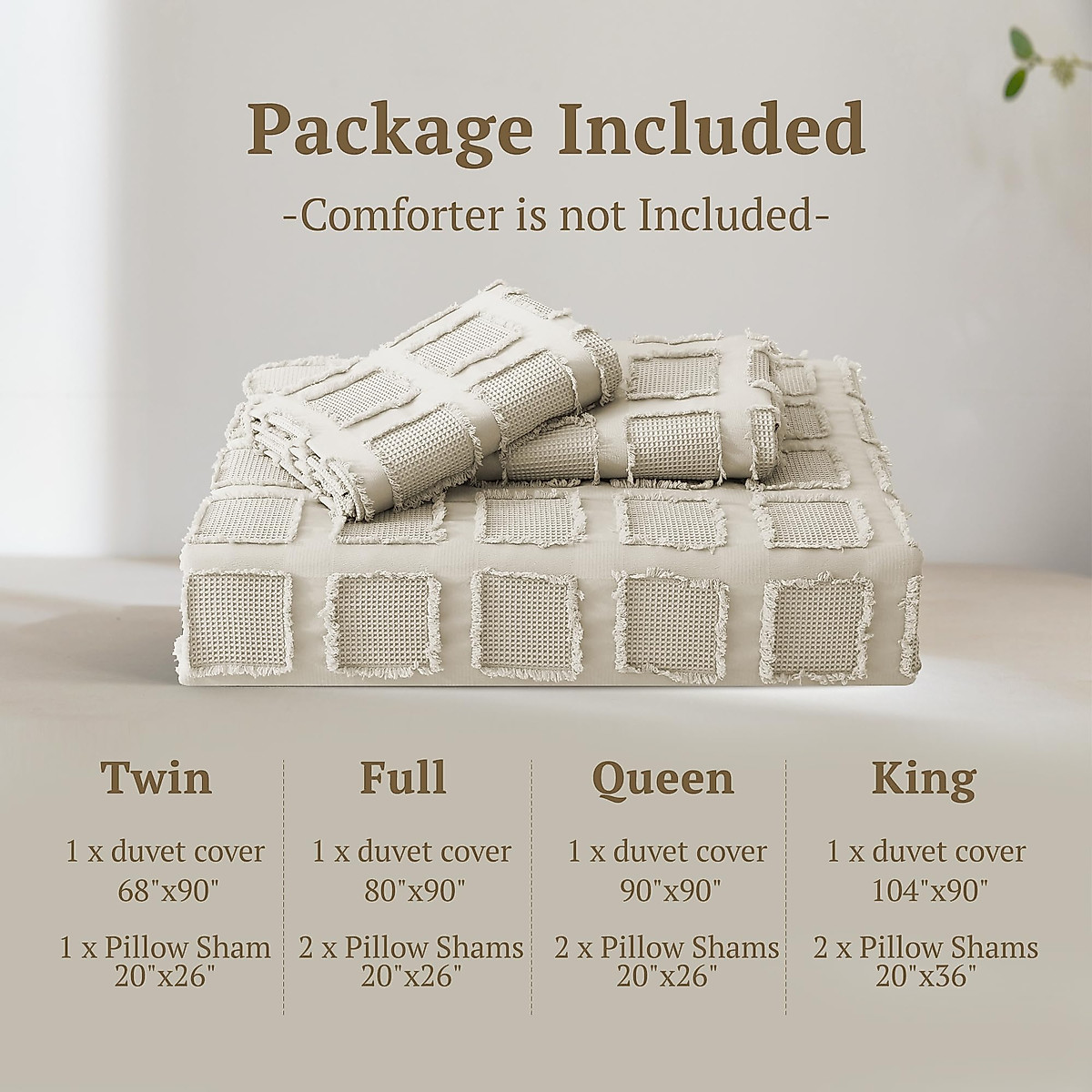 MILDLY Waffle Weave Duvet Cover Set Beige Tufted Duvet Cover 100% Washed Microfiber Soft & Breathable Textured Comforter Cover Set with Zipper Closure Corner Ties