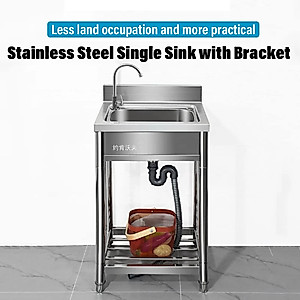 WAHHWF Freestanding Kitchen Sink for Home, Simple Stainless Steel Utility Sink with Stand for Garage, Restaurant, Kitchen, Laundry, Outdoor Sink
