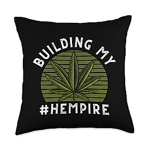 Funny Cannabis Saying Building My Hempire CBD Tees Building My Hempire Funny Hemp CBD Cannabis Throw Pillow, 18x18, Multicolor