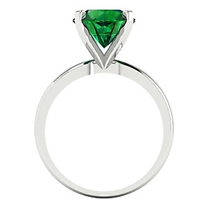 Clara Pucci 3.0 ct Round Cut Custom Engraving emerald Gem Engagement Wedding Solitaire W/Accent Ring in 18K White Gold for Women Size 11