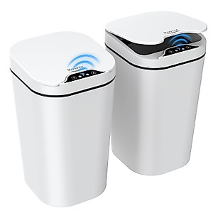 2 Pack Automatic Small Bathroom Trash Can with Lid - 3 Gallon Touchless Electric Garbage Can, Motion Sensor Smart Trash Bin, Slim Dog Proof Trashcan, Waterproof Wastebasket for Bedroom Office (White)