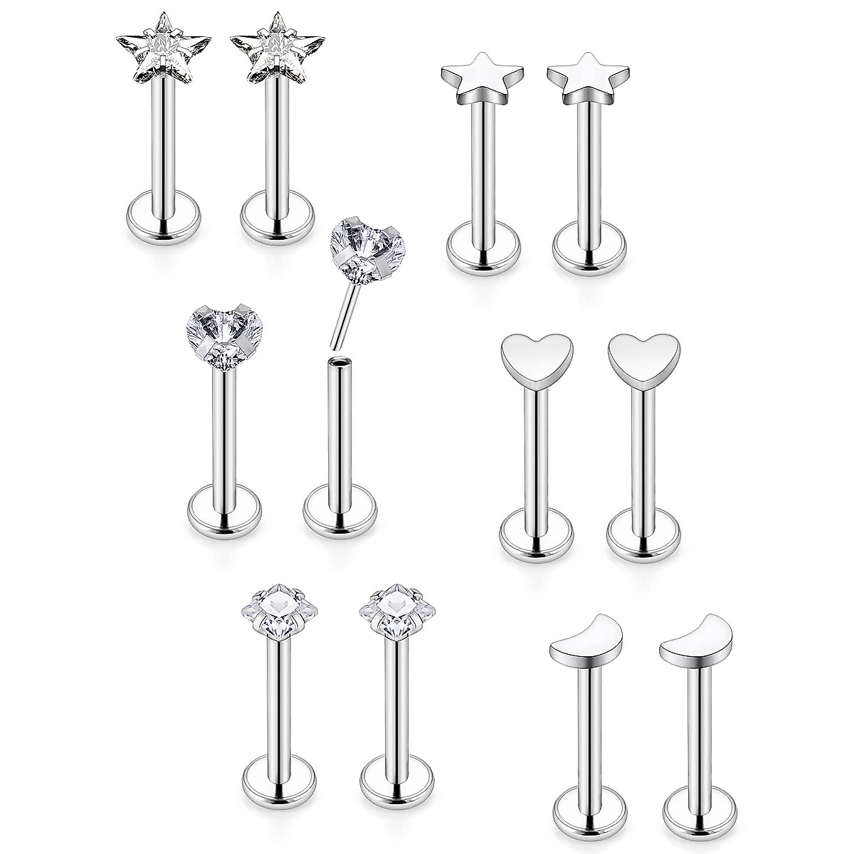 Vsnnsns 18G Threadless Push in Lip Rings Stainless Surgical Steel Labret Monroe Lip Rings Nail Cartilage Tragus Helix Earrings Studs Nose Ring Medusa Piercing Jewelry For Women Men 8MM 18 Gauge