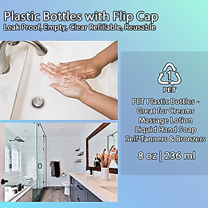 Rtek 8 Ounce Clear Plastic Empty Bottles With Flip Cap, Refillable Containers for Shampoo, Lotions, Cream and more Pack of 6, BPA Free (Flip Top) 8 oz