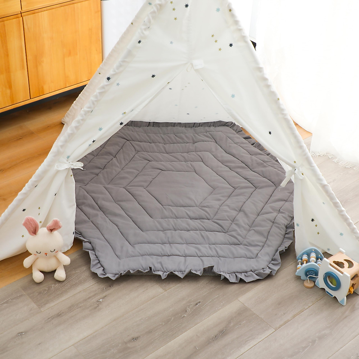 Hexagon Playpen Mat | Playard Mattress | Baby Floor Mat Fit Regalo 53" Play Yard | One-Piece Crawling Mat Non Slip Comfortable for Babies & Toddlers (Gray)