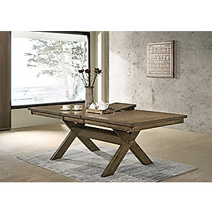 Roundhill Furniture Raven Wood Dining Set: Butterfly Leaf Table, Six Chairs, Glazed Pine Brown