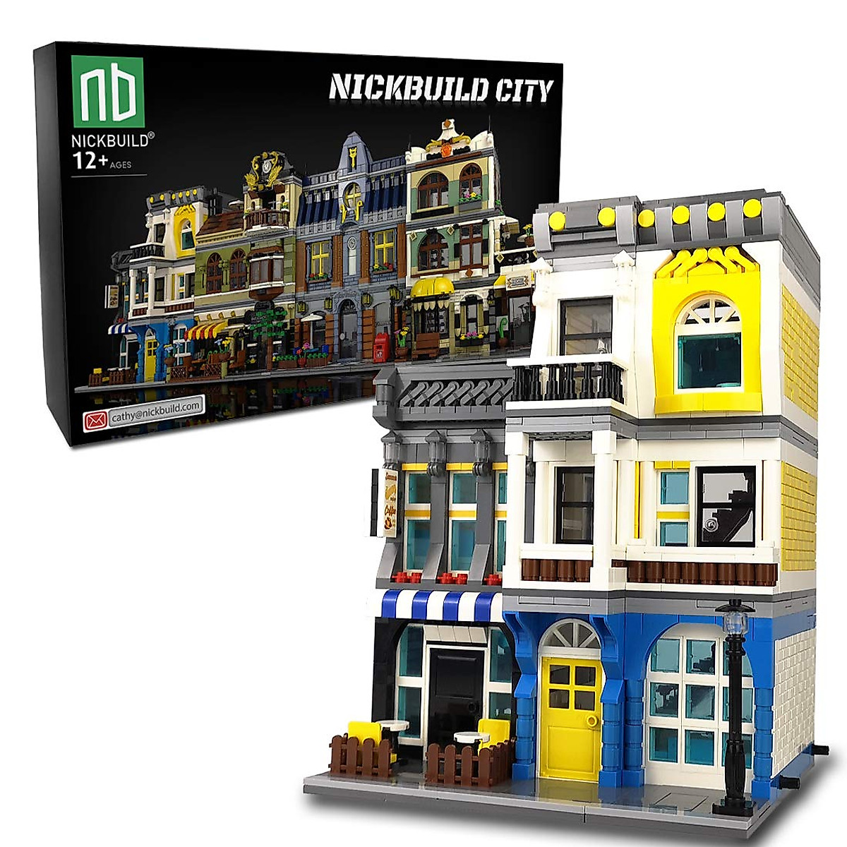 Nickbuild Street Summer Coffee Shop MOC Building Blocks Toy, Towns Series Kits, Collectible Play Model Set and Building City Toys for Kids and Teens (1278 PCS)