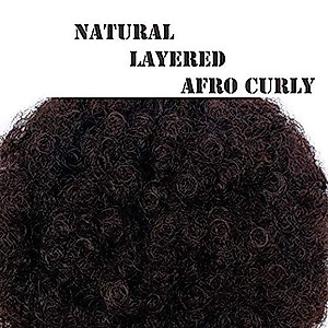 AISI QUEENS Afro Puff Drawstring Ponytail Synthetic Short Afro Kinkys Curly Afro Bun Extension Hairpieces Updo Hair Extensions with Two Clips (6inch,1B)