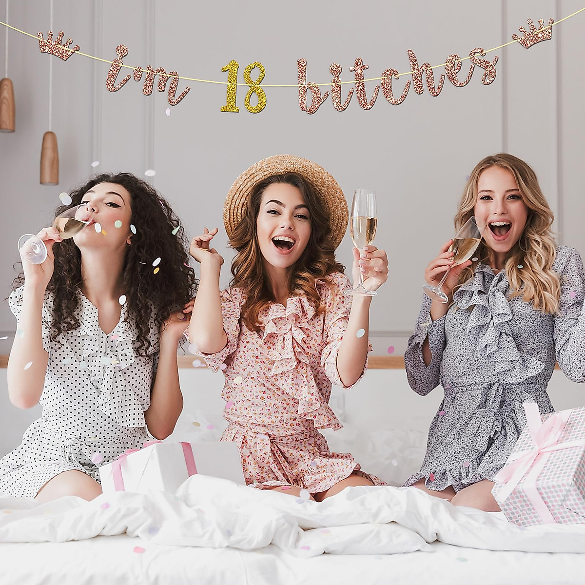 I'm 18 Bitches Banner, 18th Birthday Party Decor, Funny Eighteen Years Old Birthday Banner, Girl's 18th Birthday Party Decorations (Rose Gold)