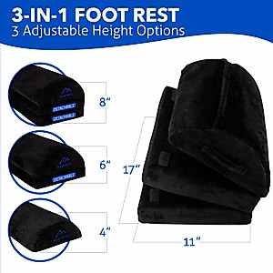 EverRest Foot Rest for Under Desk at Work - Warm Cozy Feet Pocket - Tall Adjustable Footrest for Gaming Computer Chair - Ergonomic Foot Rest Stool Pillow Back Pain Relief Office Footrests 3 Heights