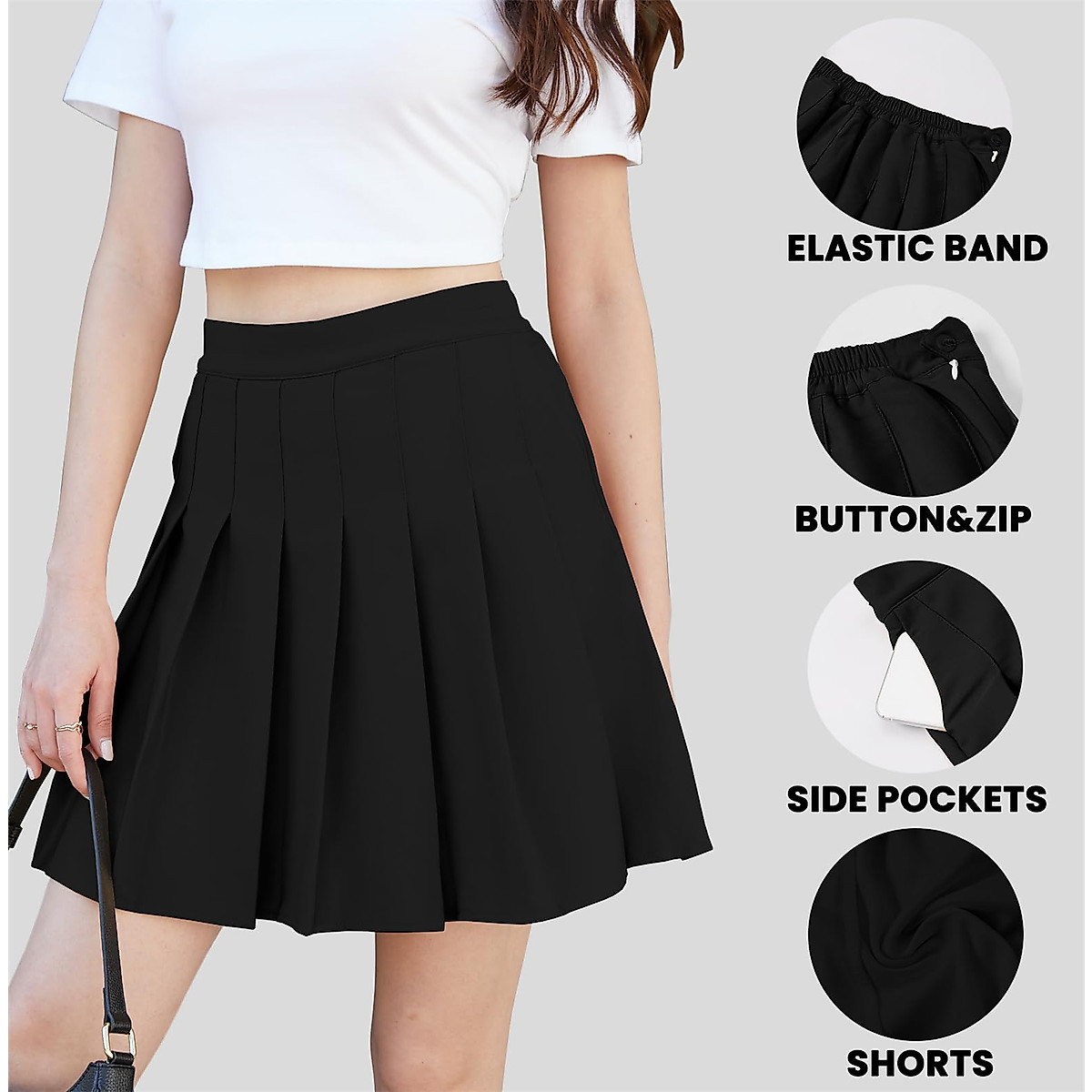 SANGTREE Toddler Little & Big Girls' Short Teen Kid Child Pleated School Uniform Casual Cosplay Skirt, Black, 8-9 Years= Tag 140