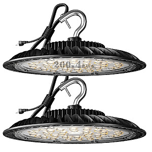 Lightdot 𝟒𝐏𝐚𝐜𝐤 200W LED High Bay Light 30000lm UFO High Bay Shop Light, AC100-277V ETL Listed High Bay LED Light Suit for 25FT-35FT Wareshoue/Garage