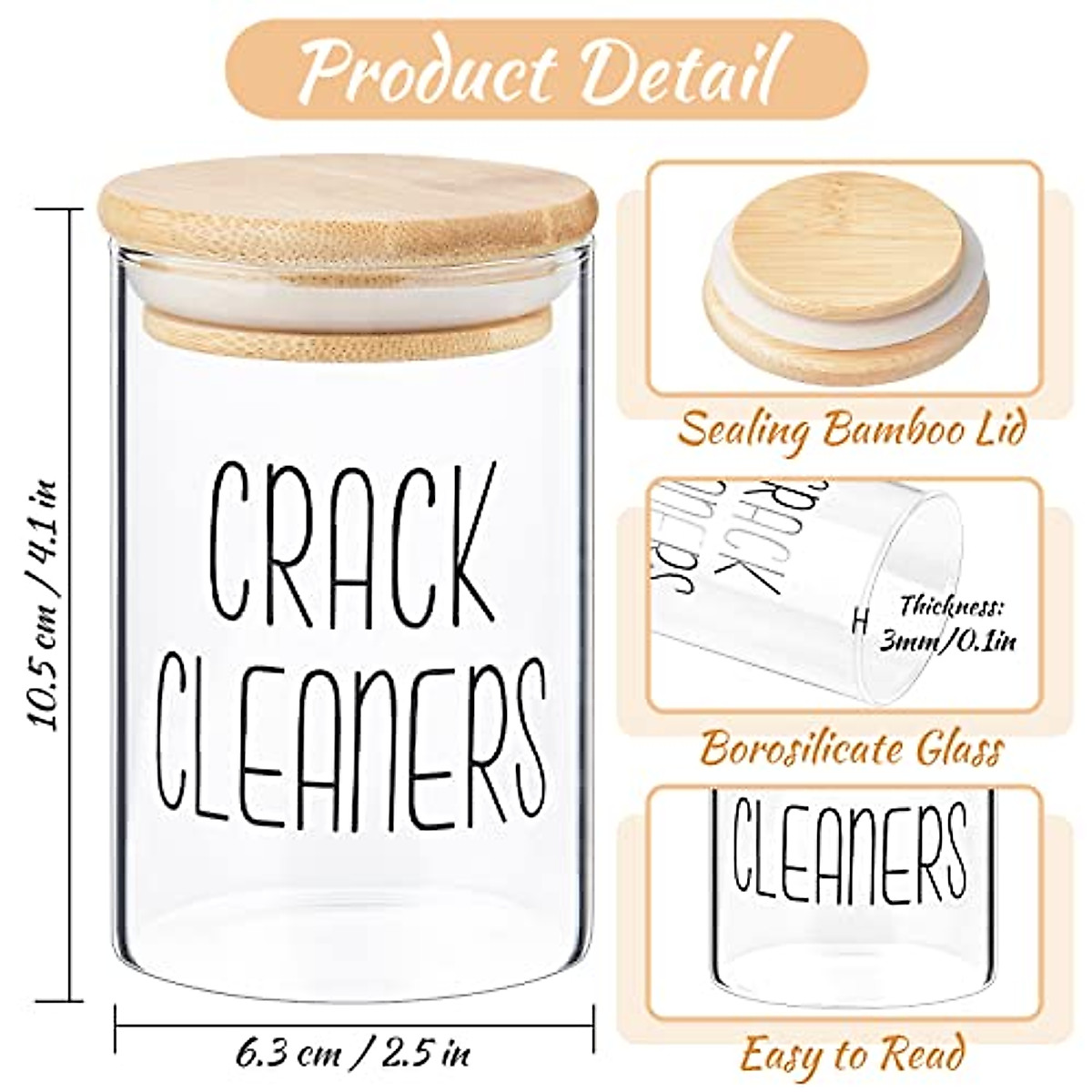 4 Pack Glass Apothecary Jars with Bamboo Lids, Qtip Holder Dispenser Bathroom Canisters Storage Organizer for Cotton Swabs, Pads, Balls and Dental Floss