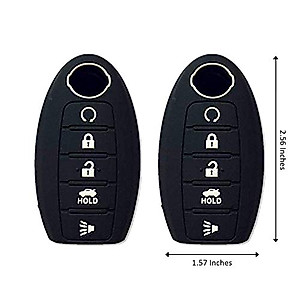 Autobase Silicone Key Fob Cover for Nissan Rogue Murano Armada Maxima Altima Sedan Pathfinder Infiniti JX35 Q50 Q60 QX56 QX60 QX80 | Car Accessory | Key Protection Case 2 Pcs (Black)
