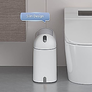 ELPHECO Motion Sensor Bathroom Trash Can, 2.5 Gallon Waterproof Trash Bin with Butterfly lid, Bathroom Waste Basket Garbage Bin for Bedroom Kitchen and Office use, White with Grey Button