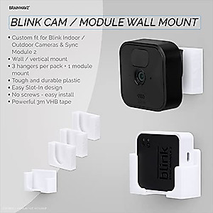BRAINWAVZ Adhesive Blink Outdoor & Indoor Wall Mount, 3+1 Pack with Sync Module Camera Holder, No Hassle Installation, No Screws, Easy to Install, No Mess Bracket Stand, (White)