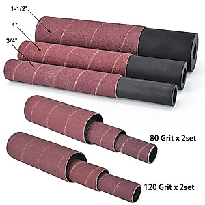 scottchen PRO Spindle Sander Adaptor 4-1/2" x 1/2" with Rubber Sanding Drum Kit OD 3/4", 1", 1-1/2" and Sandpaper Sleeves Grit# 80,120 - S/10