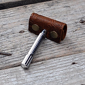 JJNUSA Handmade Old Fashioned Minimalist Sleeve Travel Pouch Leather Safety Double Edge Razor Case, Men's Shaving Razor Travel Cover 02