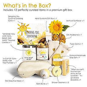 Birthday Gifts for Women, Sunflower Gifts Sending Sunshine Christmas Gifts, Get Well Soon Gifts Basket Care Package Unique Relaxation Gifts Box for Thinking of You Her Sister Best Friend