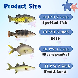 ZENFUN Set of 4 Fake Fish, 11 in Rubber Fishes Plastic Lifelike Sea Fish Set, Pretend Realistic Fake Fishes for Photography Props, Party Display, Kitchen Decor
