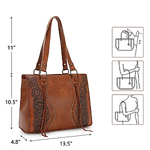 Montana West Trinity Ranch Floral Tooling Hand Bags Purses for Women Tote Bag Western Purse Large Shoulder Handbag with Wallet Set TR147G-8036BR+W