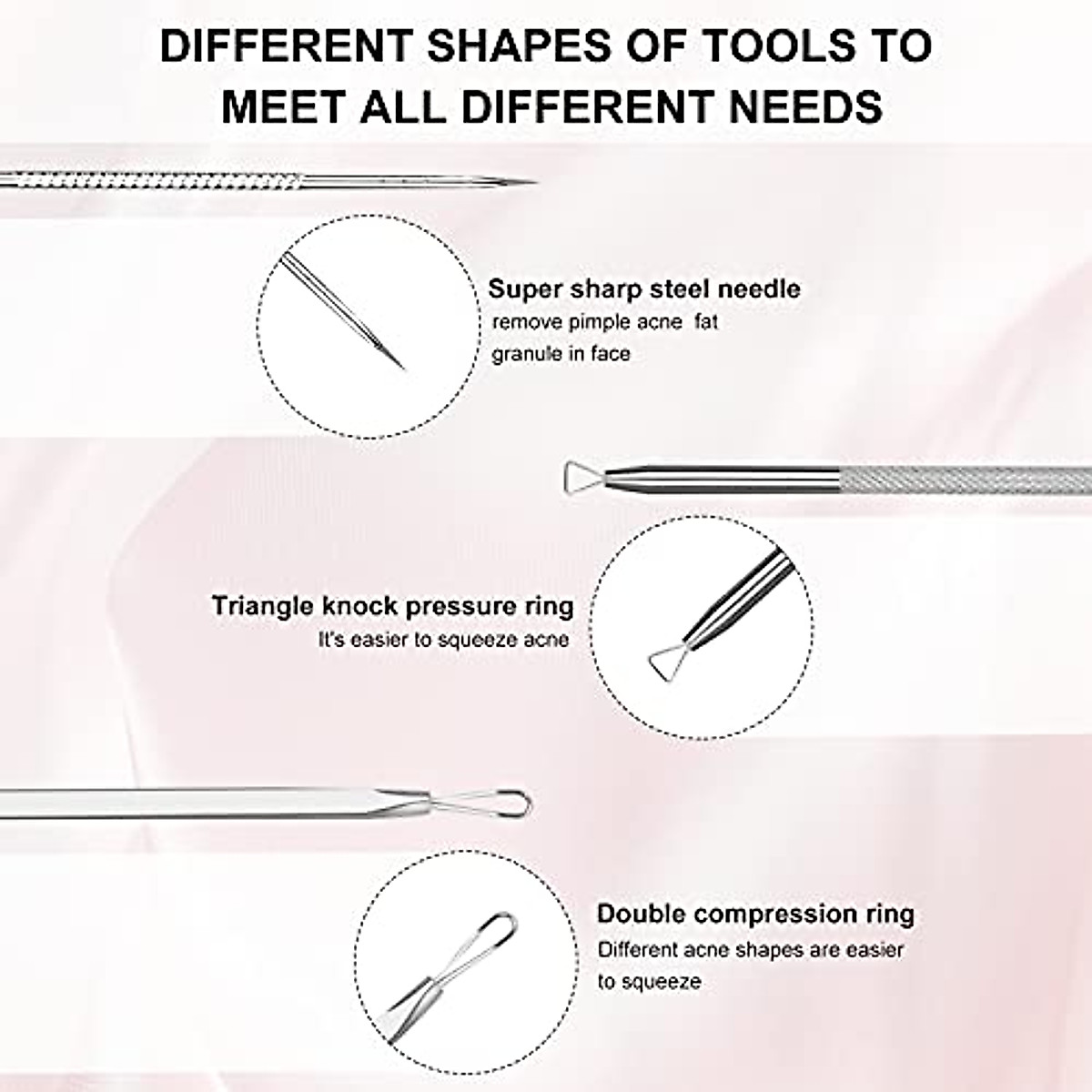 Fluco Blackhead Remover Pimple Popper Tool Kit, 8pcs Blackhead Comedone Extractor Tool for Nose Face, Blemish Whitehead Extraction Popping, Stainless Silver