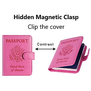 Passport Holder Cover Wallet RFID Blocking Leather Card Case Travel Accessories for Women Men (Pink)
