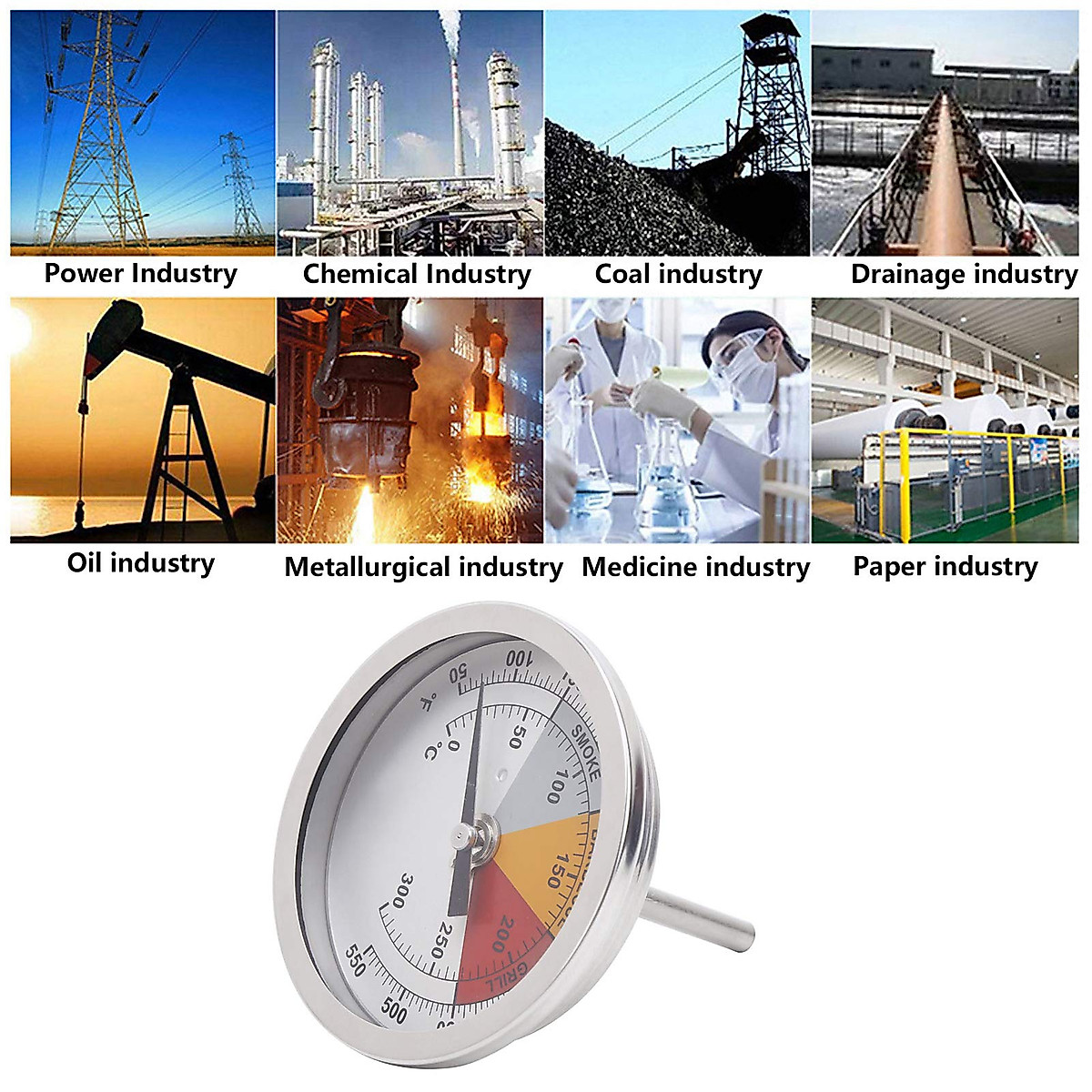 Candy/Deep Fry Thermometer, Cooking Pointer Thermometer Kitchen Thermometer 0‑300℃ 1/2in NPT Stainless Steel for