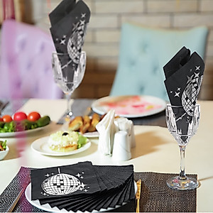 160 Pack Disco Party Cocktail Napkins Stylish Disposable 70s 80s 90s Party Supplies Cocktail Napkins Party Napkins Paper Napkins for Engagement Birthday Graduation Baby Shower Supplies (Black)
