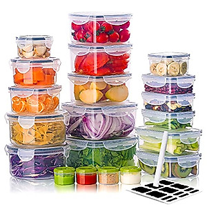 Large Plastic Food Storage Container with lid, CASA LINGO Meal Prep Airtight Containers for Kitchen and Fridge, Set of 20 Pieces Plastic Food Containers (Black)