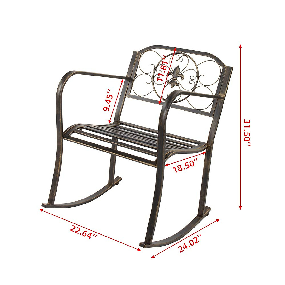 EBLSE Elegant Wrought Iron Porch Rocking Chair Outdoor Garden Single Iron Art Vintage Rocking Chairs (Black)