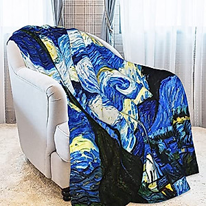 Lianmei Van Gogh The Starry Night Flannel Fleece Throw Blanket Soft Cozy Warm Bed Blanket for Kids Adults All Season Fluffy Fleece Blanket for Couch Bed Sofa Chair Fall Nap Travel Camp 50 x 60 in