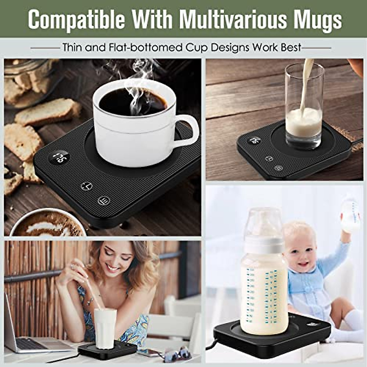 Mug Warmer, Coffee Warmer for Desk 3 Temp Settings Coffee Mug Warmer Auto ON/Off Coffee Cup Warmer with 6 Modes Timer Mug Warmer for Desk Smart Coffee Warmer with Cover Candle Warmer for Home Office