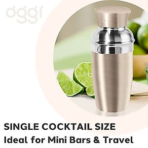 OGGI Mini Cocktail Shaker 10oz - Gold, Stainless Steel - Ideal Single Serve Martini Shaker, Great Small Size Suitable for Mini Bar, On the Go, Travel, RV, Camping