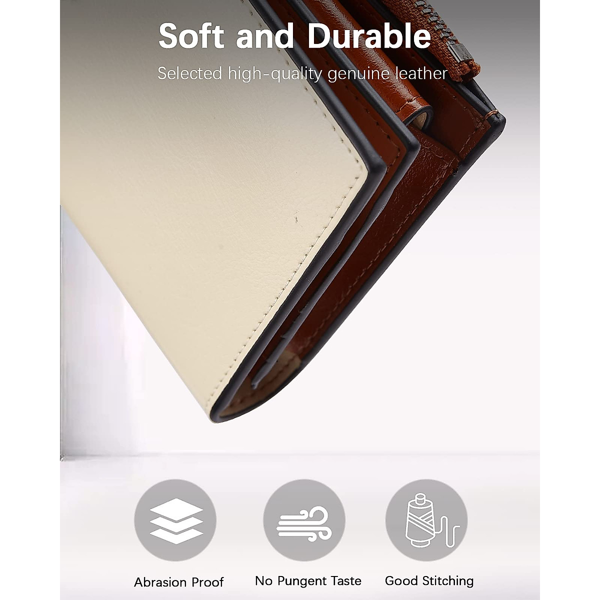 BOSTANTEN Womens Wallet Genuine Leather Wallets Large Capacity Cash Cluth Purses with Zipper Pocket Beige-Brown