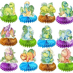 12PCS Dinosaur Baby Shower Honeycomb Centerpieces Dinosaur Birthday Decoration Dinosaur Party Table Decoration for Kids Dinosaur Theme Baby Shower Table Centerpieces