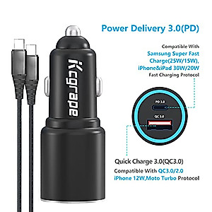 48W USB C Car Charger for iPhone 12 14 13 Pro Max,PD 30W&Quick Charge 3.0 Fast Cigarette Lighter Car Charger Adapter with Cable for Samsung Galaxy A52 A51 A71 A53 A13 5G/A32 A42 A12,Pixel 6 5A 4A XL
