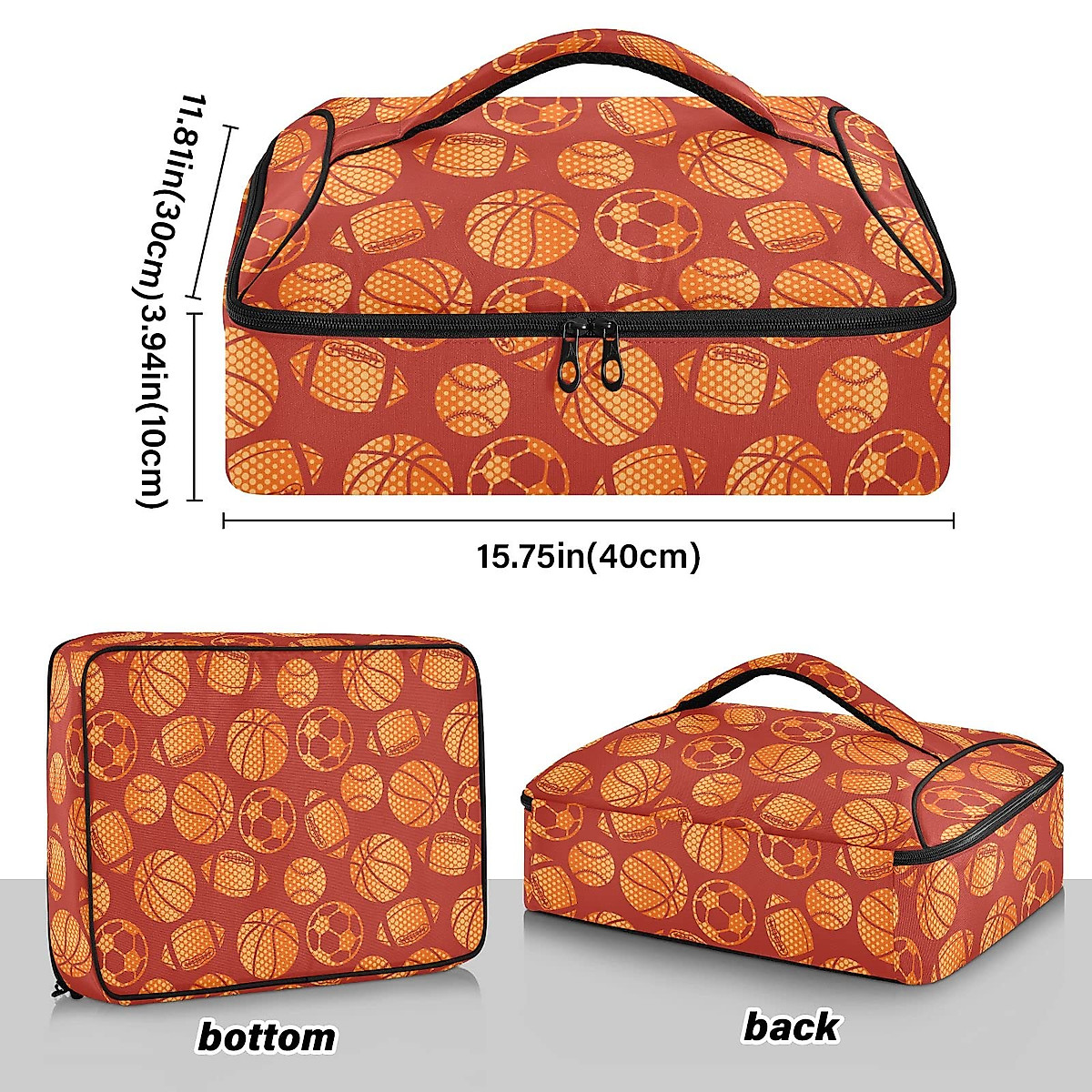 NFMILI Casserole Carrier for Hot Cold Ball Game Silhouette Print, Insulated Food Delivery Bag Reusable Warmer Carrier Bag with Inner Pocket Aesthetic Print 15.75×11.81×3.94 inch