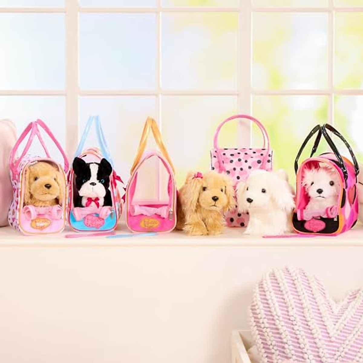Pucci Pups - Gold & Pink Heart Print Glam Bag w/Cocker Spaniel, 8 inches