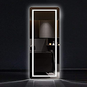 OBIOZZ Bedroom Floor Standing Mirror LED Mirror Full Length Dressing Mirror 65"x22" Large Rectangle Floor Mirror Wall Mirror with Smart Touch Button