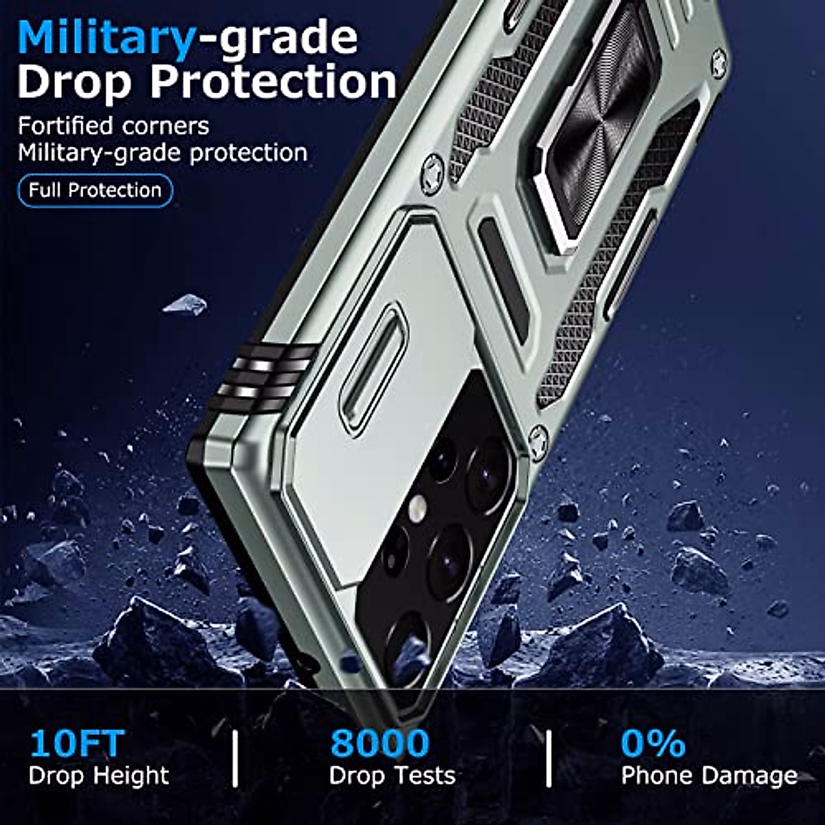 RLUYIDIKS for Samsung Galaxy A13 5G Case with Camera Cover,with Rotatable Metal Ring Kickstand,Samsung Galaxy A13 Case Military Grade Protection,Heavy Duty Shockproof Protective Case,Grey RUS03-06