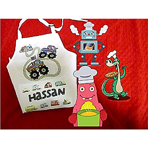 Personalized Tractor apron,Dinosaur Kids Apron,Monster kids apron, Robot Apron, Birthday Gift for boys, Car apron,Personalized apron for kids, Custom name apron, kids apron