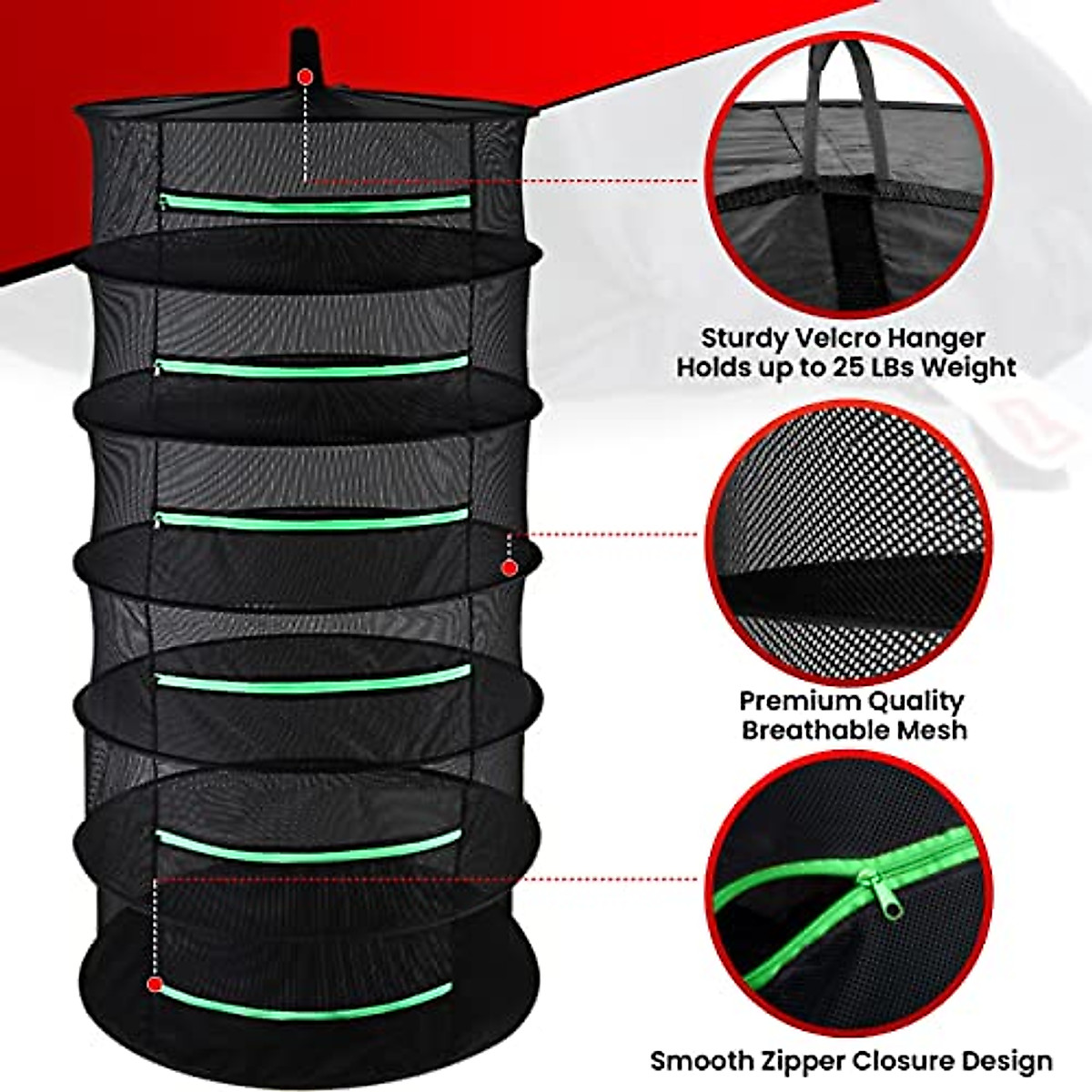 Tarli 6 Layer Herb Drying Rack Comes with Fabric Cover - 8 inch Bigger Shelves and Premium Breathable Mesh for Efficient Drying of Herbs, Flowers, Seeds, Fish, etc - Designed in USA