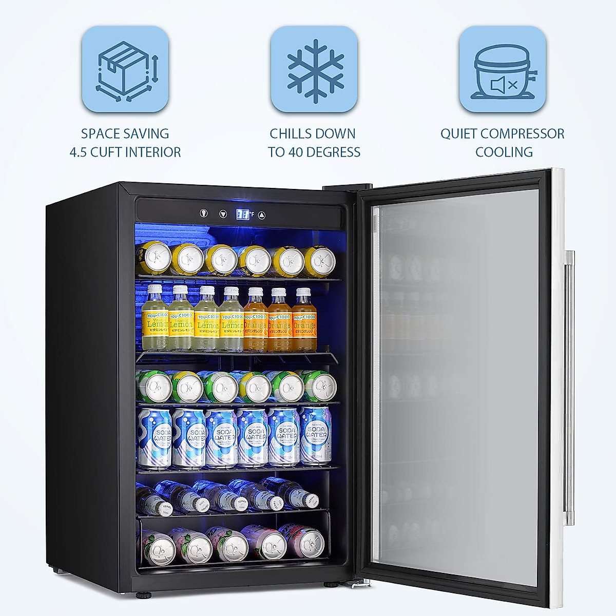 Antarctic Star Beverage Refrigerator Cooler - 120 Can Mini Fridge Glass Door for Soda Beer or Wine Small Drink Dispenser Clear Front for Home, Office or Bar,4.5cu.ft.（Black）