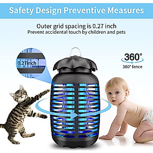 Bug Zapper Outdoor Electric, Mosquito Zapper Indoor, Fly Traps Zapper Instant Killing Grid Plug in, 100-120V, Bug Insect Mosquito Killer with 15W Bulb for Patio Garden Backyard Home