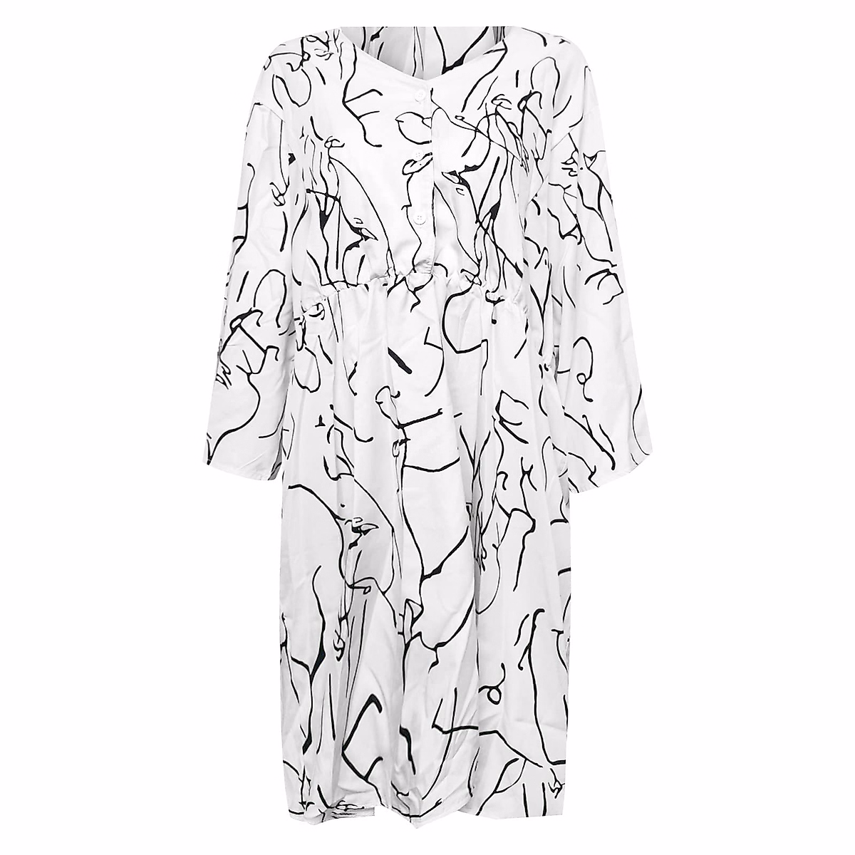 Long Sundresses for Women Women Casual Summer Dress V Neck Soild Color Three Quarter Sleeve Patchwork Beach Dress Sundr White