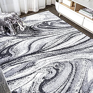 JONATHAN Y SEU207A-5 Viscon Abstract Marble Contemporary Indoor Area-Rug Casual Contemporary Easy-Cleaning High Traffic Bedroom Kitchen Living Room Non Shedding, 5 X 8, Light Gray/Black