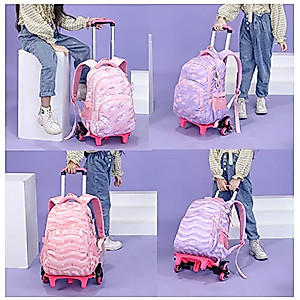 VIDOSCLA Colorful Kids Girls Elementary Trolley Backpack Rolling BookBag Wheeled Schoolbag for Teens