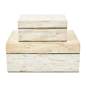 Deco 79 Mother of Pearl Handmade Box with Hinged Lid, Set of 2 12", 8"W, White