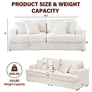 80" W Loveseat Sofa, Mid Century Modern Love Seat Couches for Living Room, Corduroy Small Couch, Comfy Upholstered Couch for Small Spaces, Bedroom,White