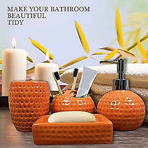 bbruriy 4-Pieces Orange Ceramic Bathroom Decor Accessory Set Includes Soap Lotion Dispenser,Soap Dish,Cup and Toothbrush Holder